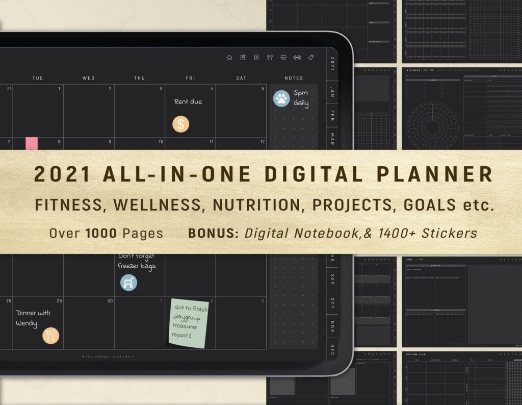 All In One Digital Planner Dark Mode - Millennial Boss
